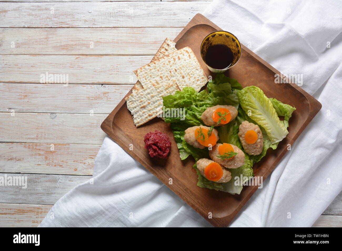 Passover Pesach traditional Jewish food - gefilte fish with, lettuce ...