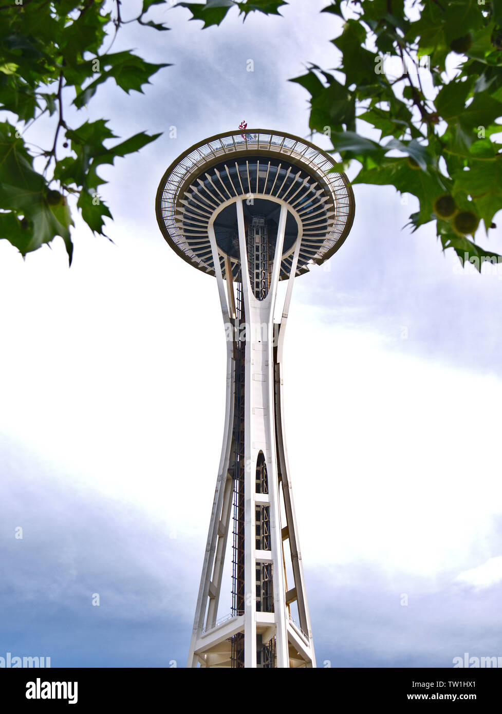 A photograph of the Space needle in Seattle taken in summer and with a ...