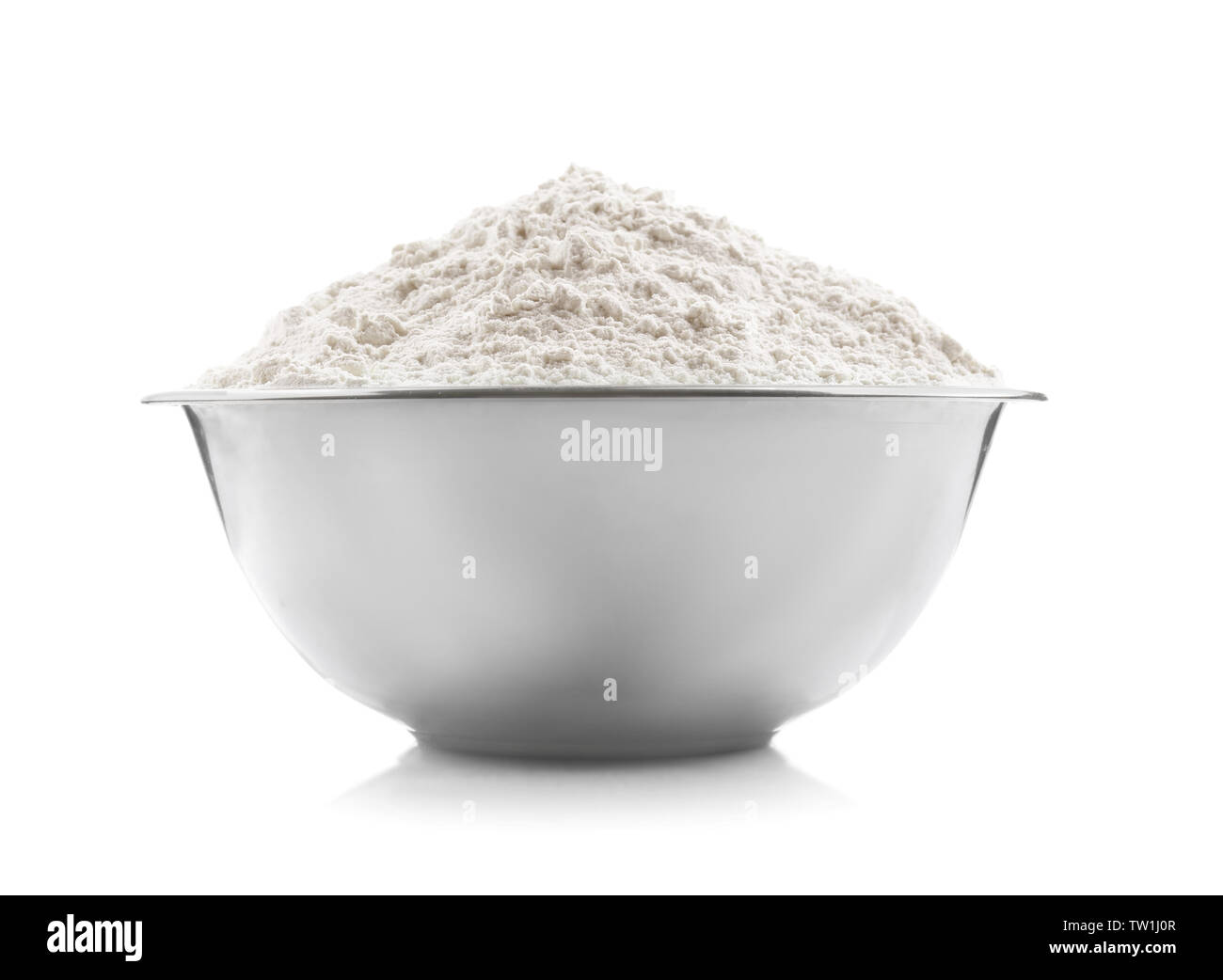 Bowl with flour on white background Stock Photo - Alamy