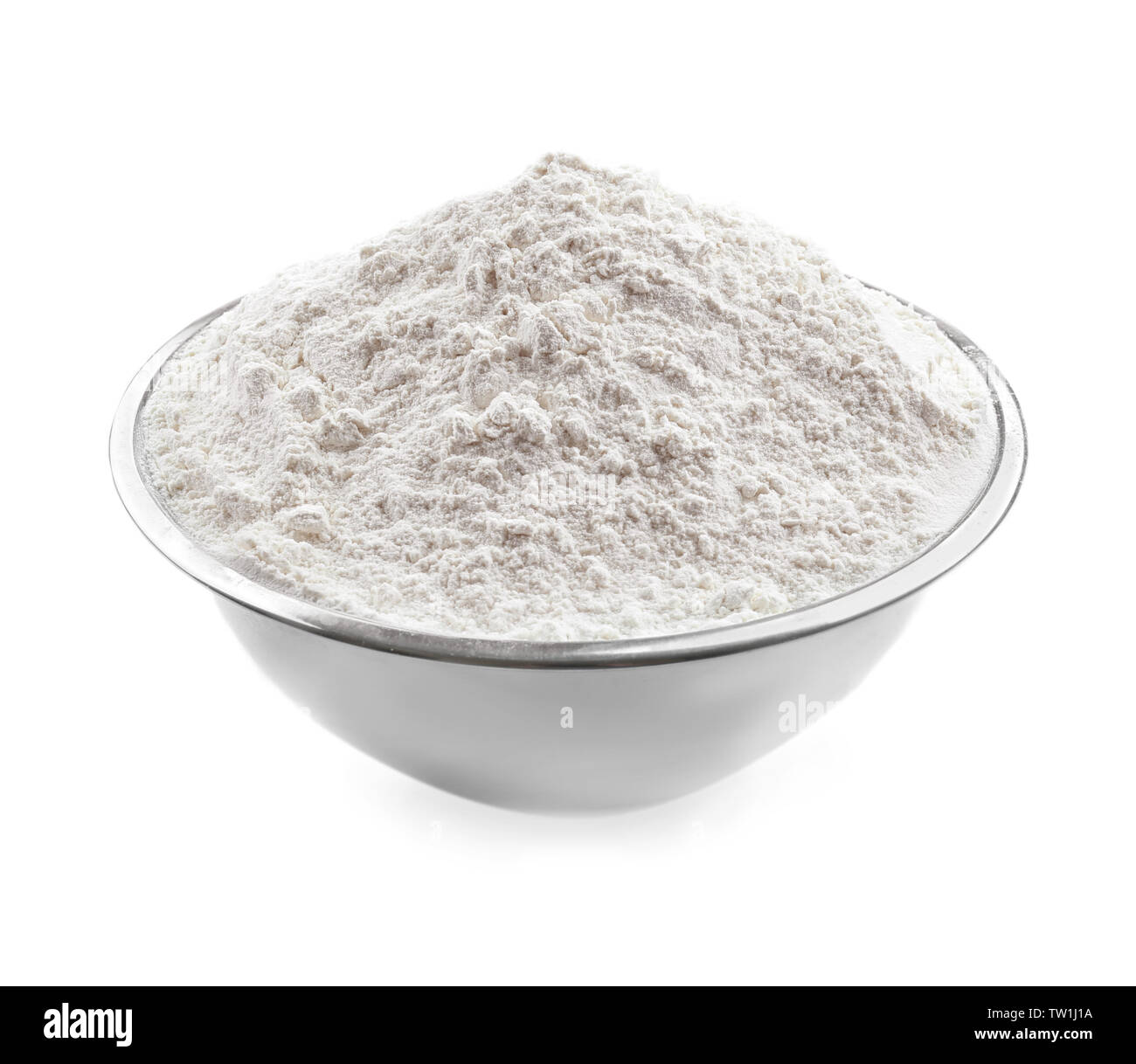 Bowl with flour on white background Stock Photo - Alamy