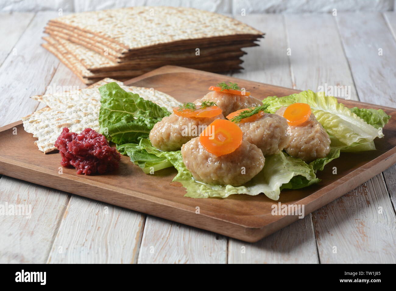 Passover Pesach traditional Jewish food - gefilte fish with, lettuce ...