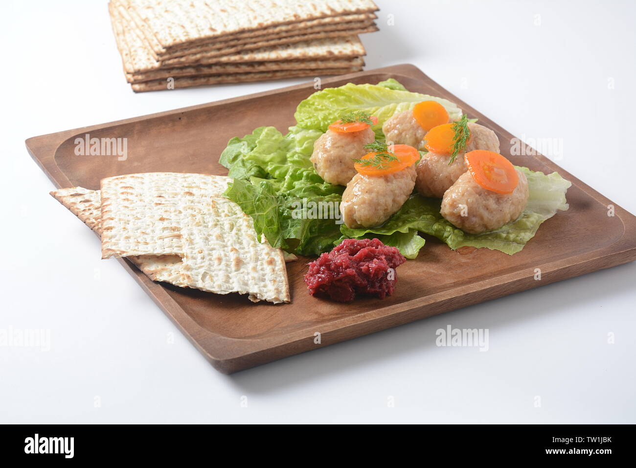 Passover Pesach traditional Jewish food - gefilte fish with, lettuce ...