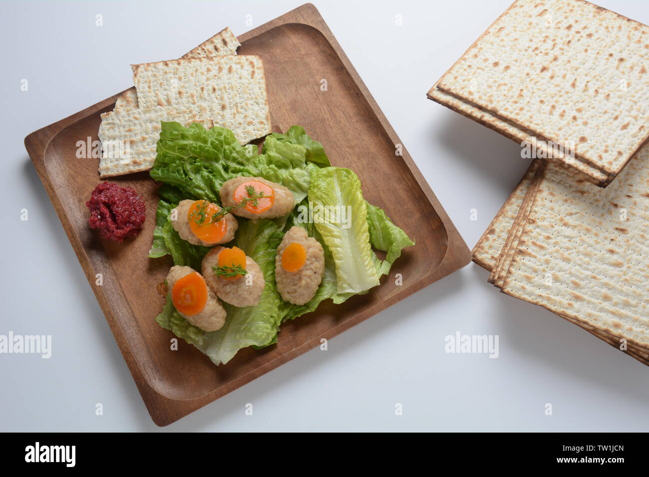 Passover Pesach traditional Jewish food - gefilte fish with, lettuce ...