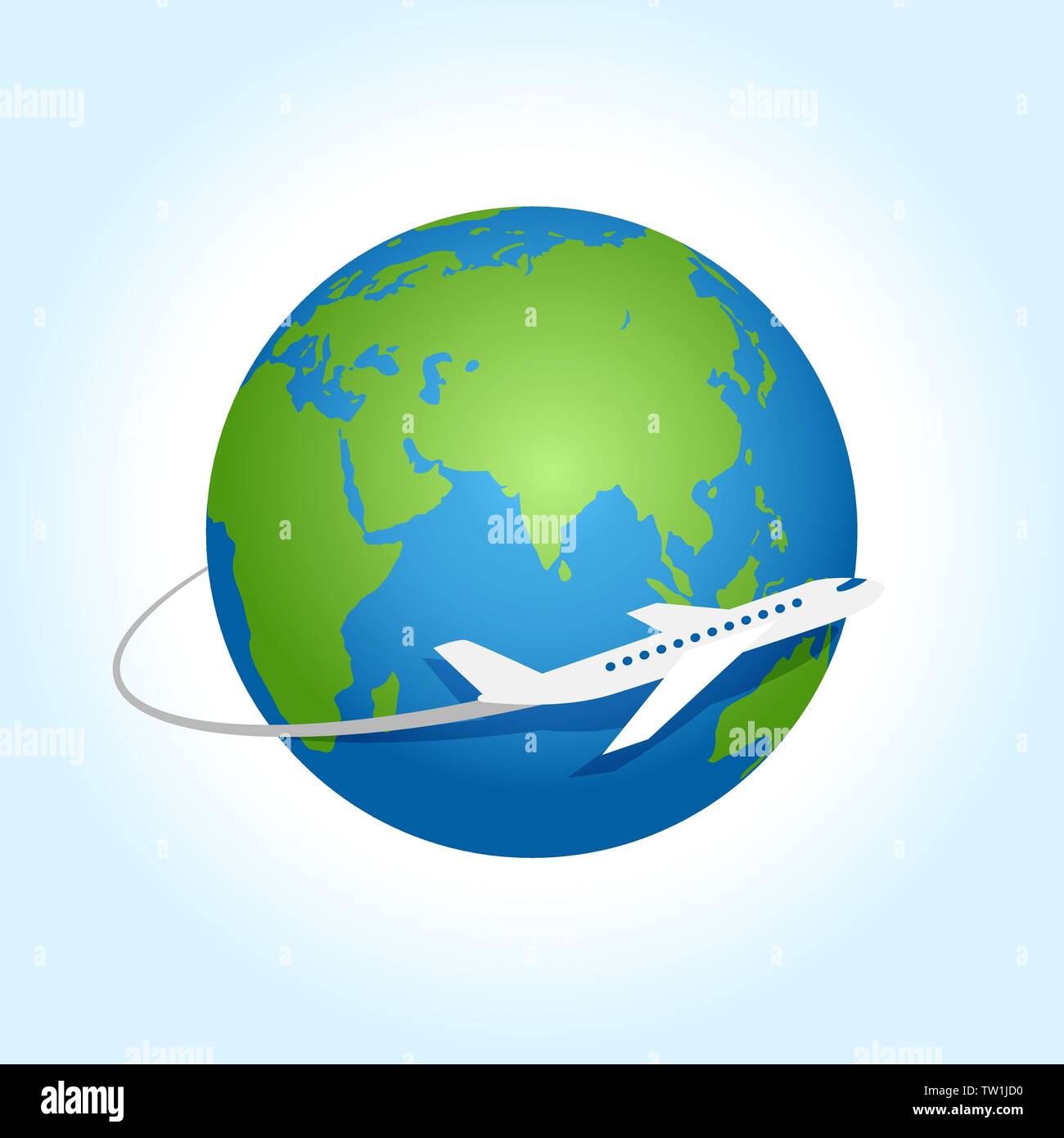 Airplane fly around the planet Earth. Vector logo icon Stock Vector ...