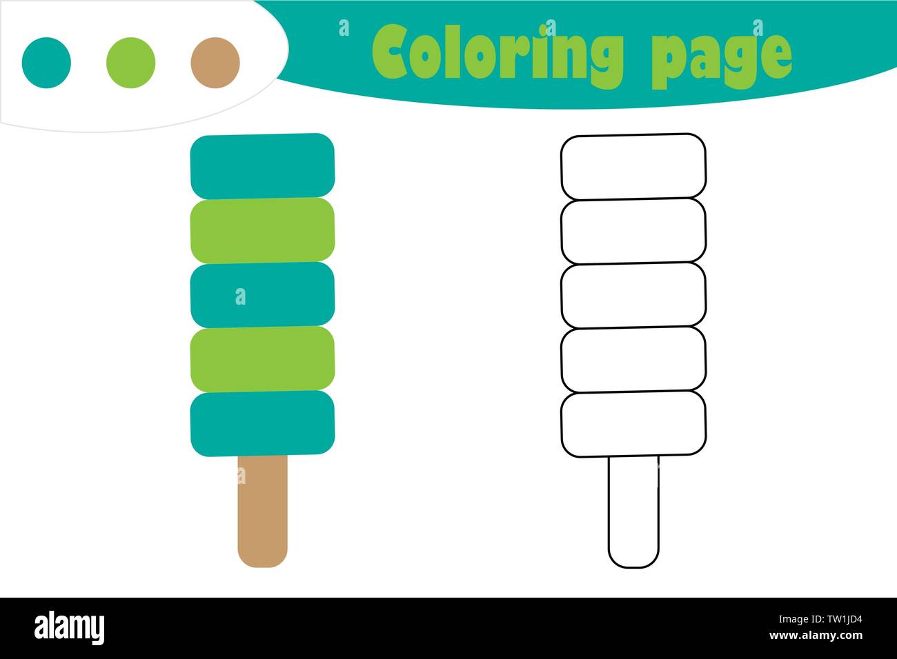 Ice cream in cartoon style, coloring page, spring education paper game ...