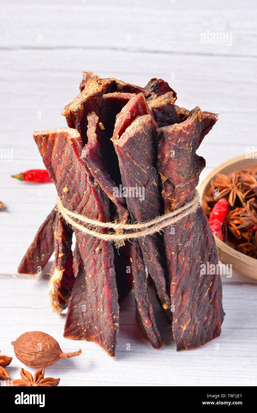 Air-dried hand-torn beef HD picture Stock Photo - Alamy