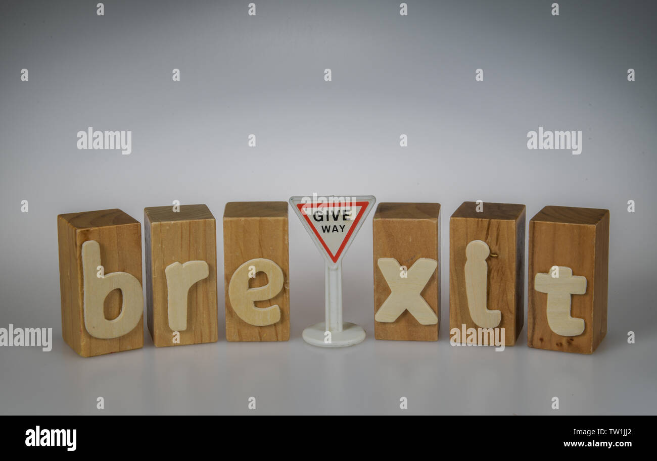 Brexit concept showing brexit word and give way road sign Stock Photo ...