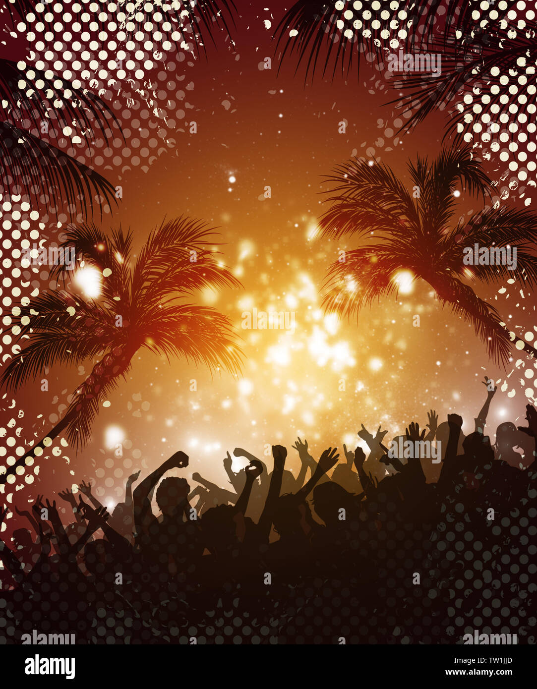 music background with crowd dancing in the beach. bright music beach ...