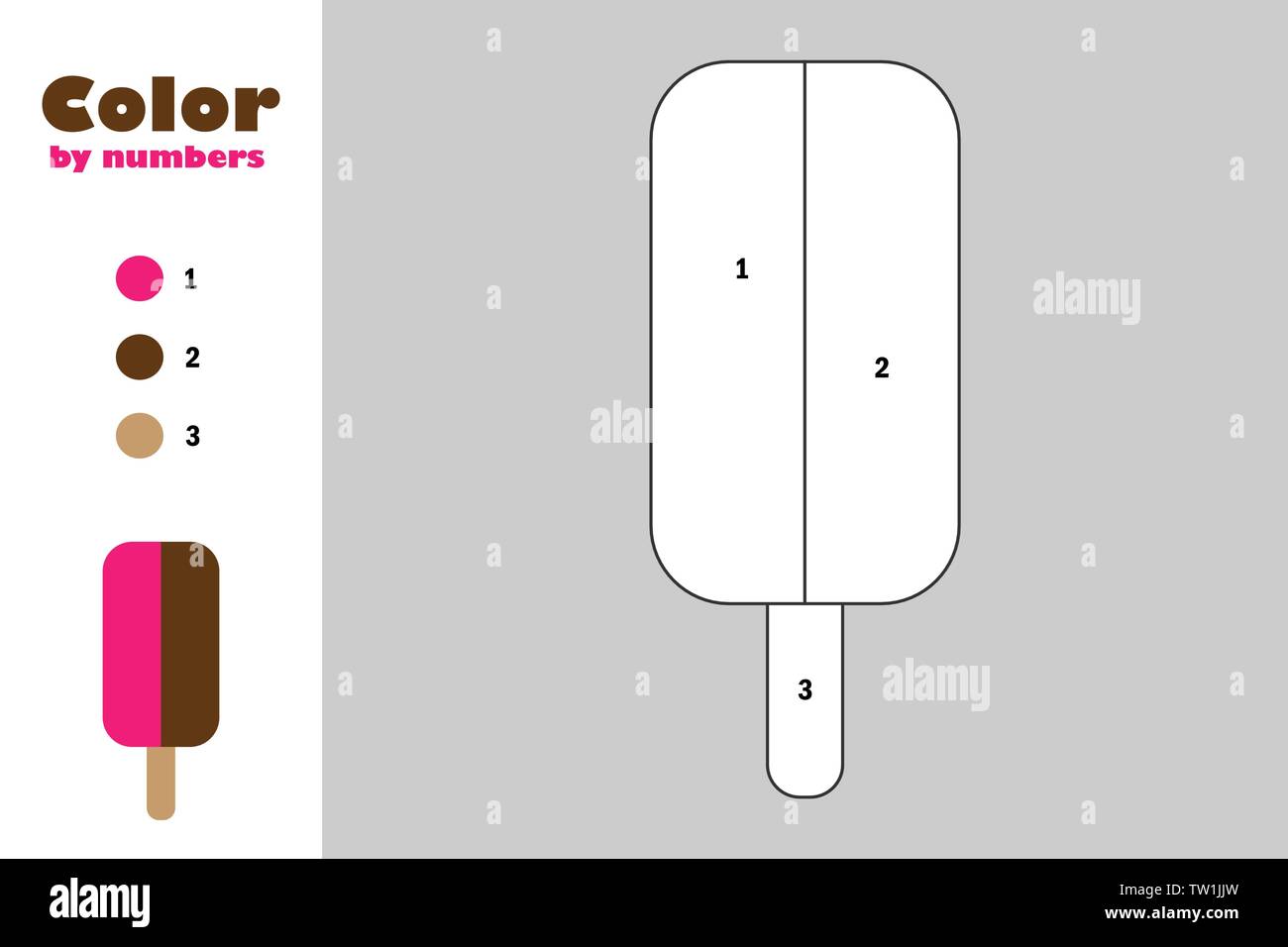 Ice cream in cartoon style, color by number, education paper game for ...