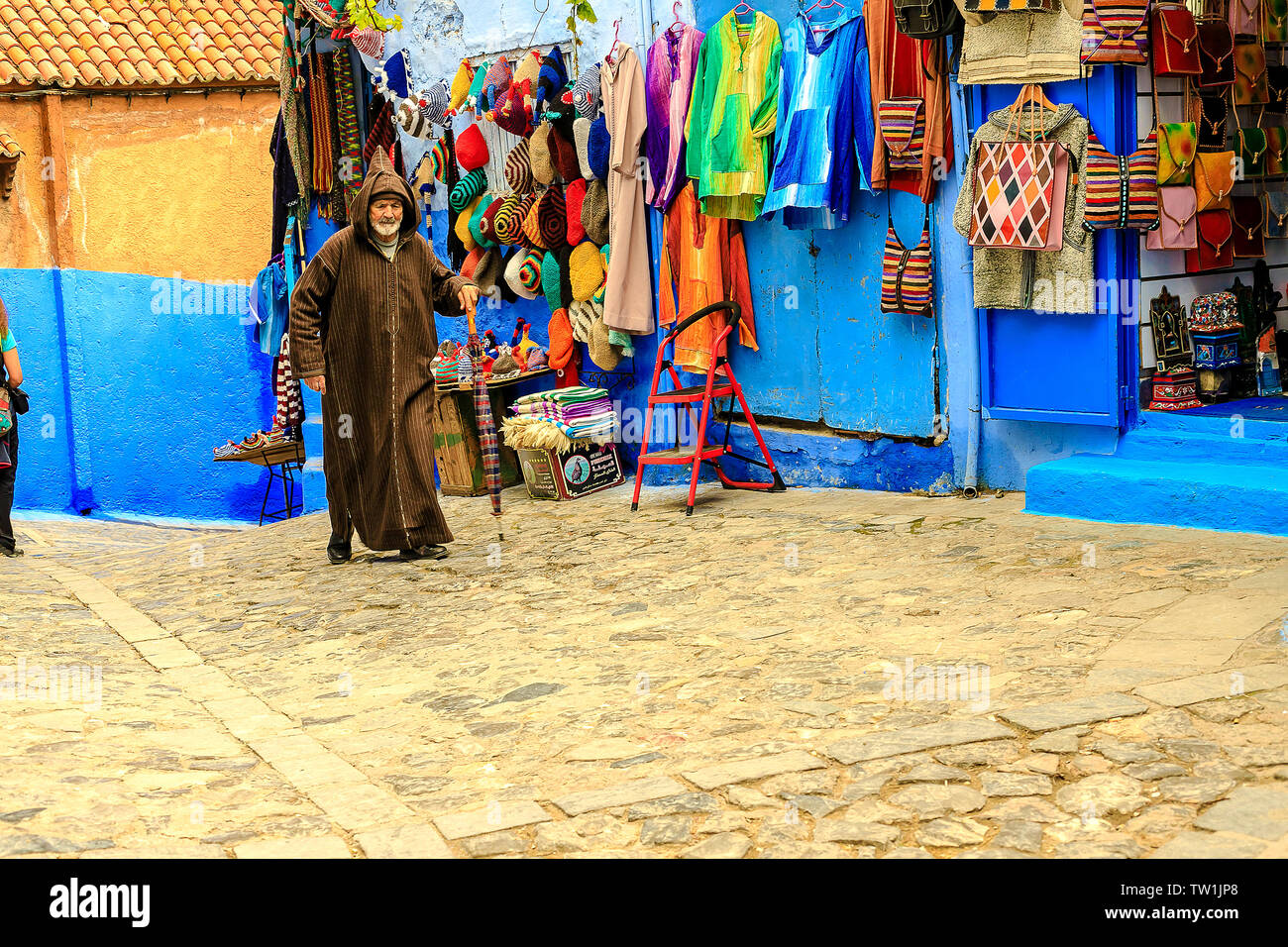 CHEFCHAOUEN, MOROCCO - APRIL 24, 2019: Colorful Moroccan fabrics and ...