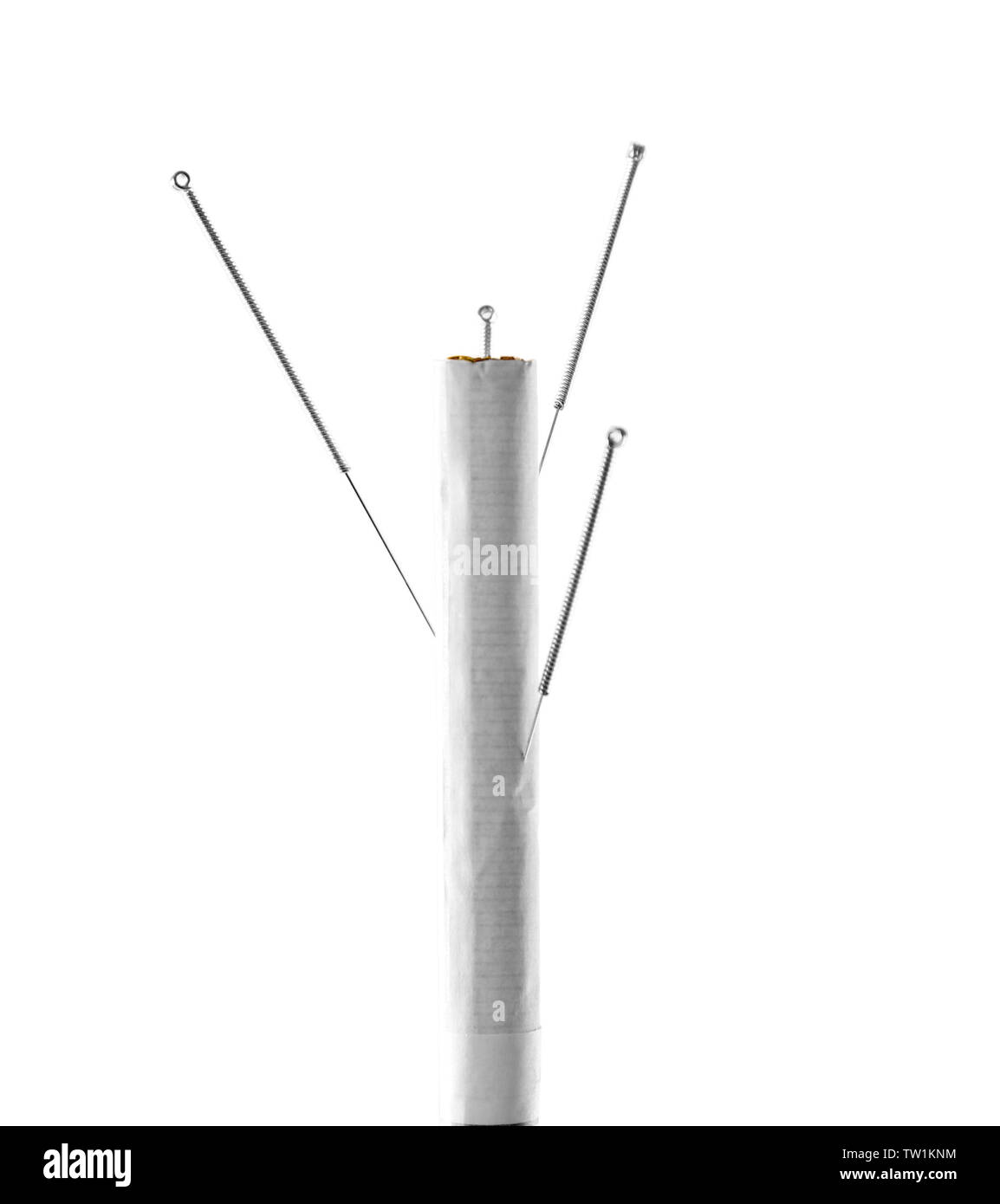 Acupuncture needles with cigarette on white background Stock Photo - Alamy