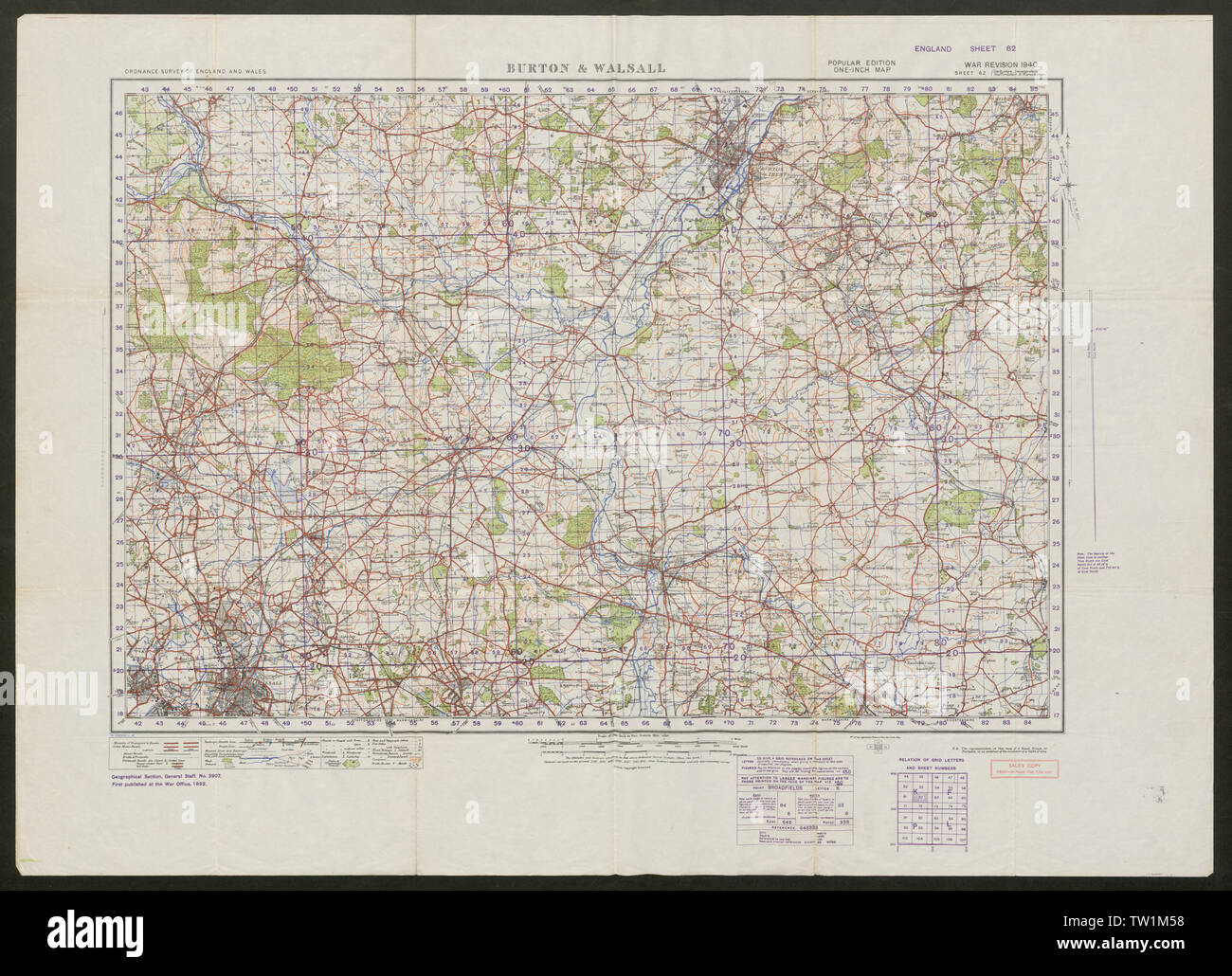 War Revision 1940 Sheet 62 BURTON & WALSALL. Lichfield. ORDNANCE SURVEY ...
