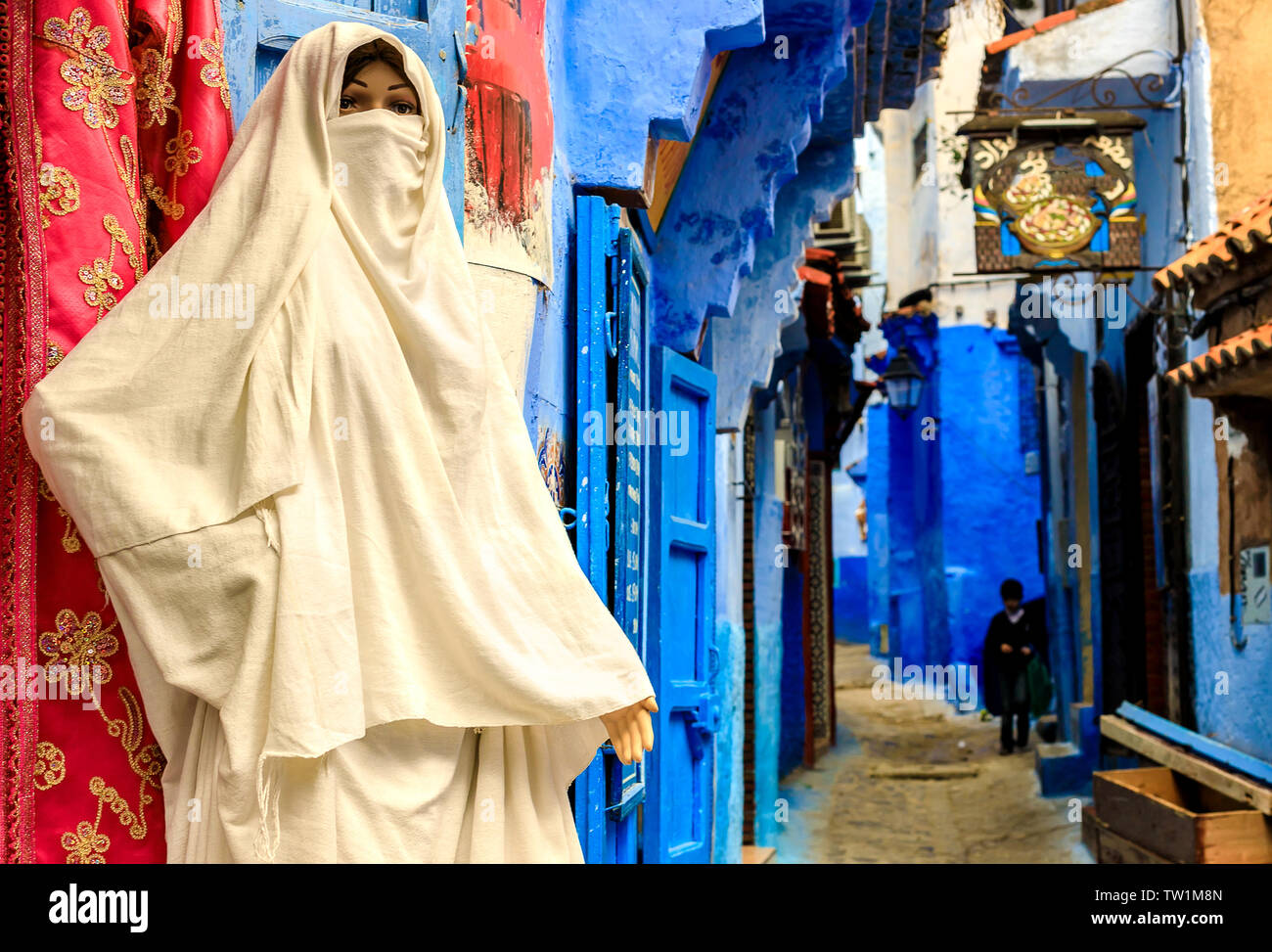 CHEFCHAOUEN, MOROCCO - APRIL 24, 2019: Colorful Moroccan fabrics and ...