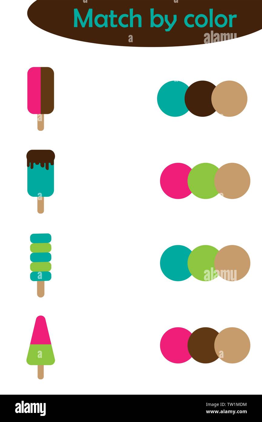 Matching game for children, connect colorful ice cream with same color ...