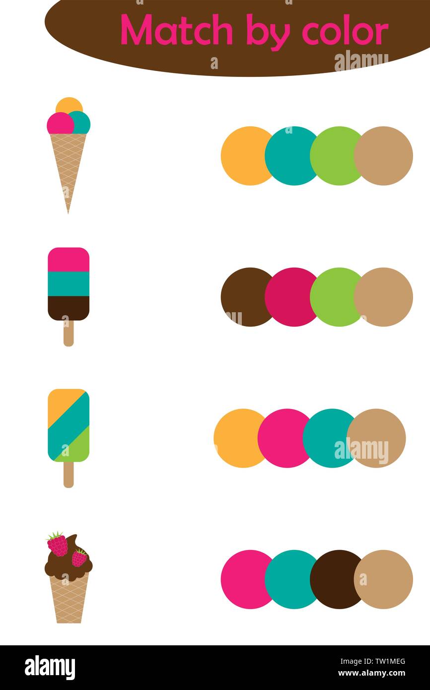 Matching game for children, connect colorful ice cream with same color ...