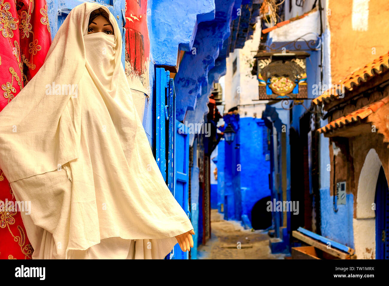 CHEFCHAOUEN, MOROCCO - APRIL 24, 2019: Colorful Moroccan fabrics and ...