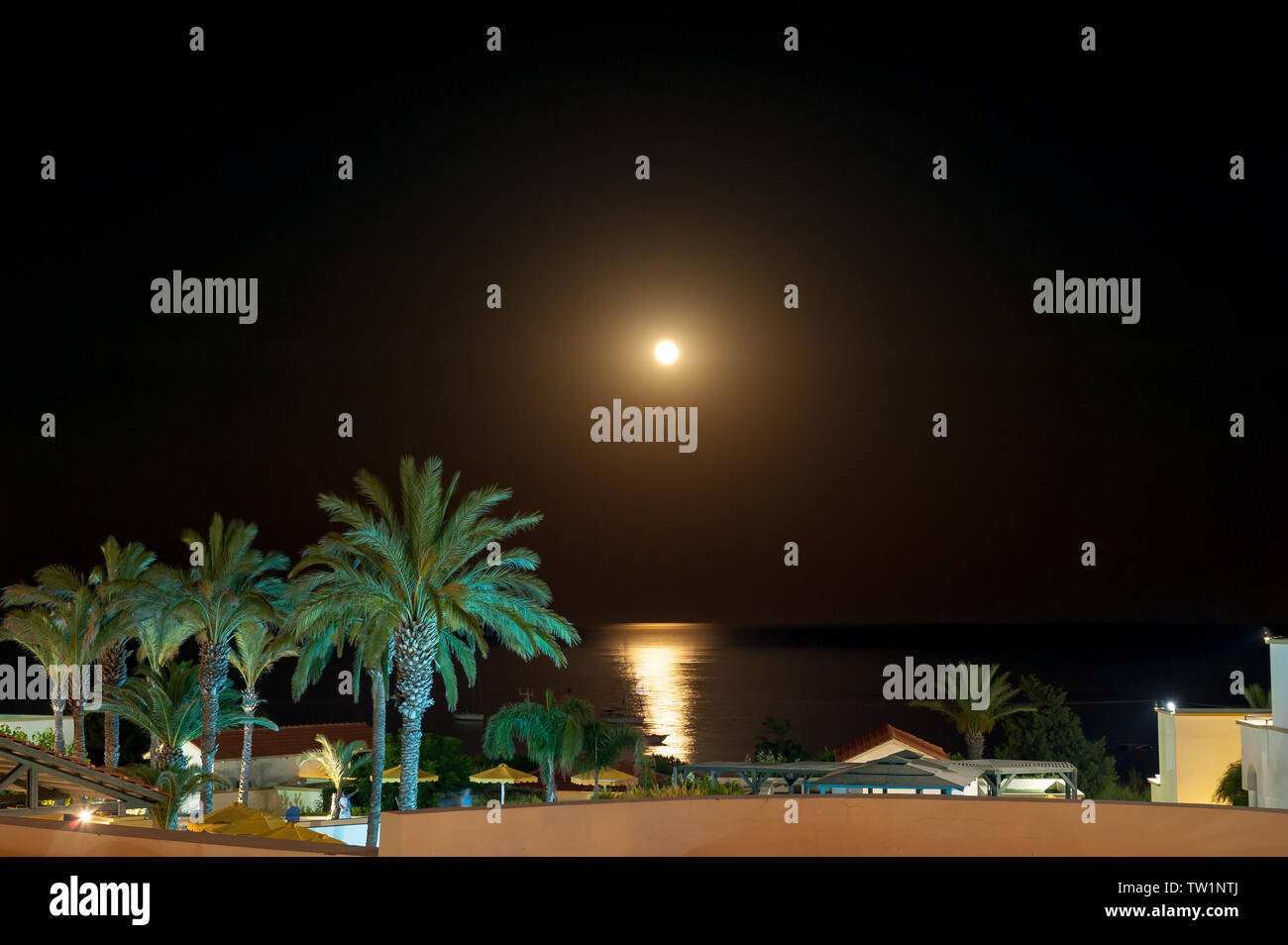 Beautiful full moon over Aegean Sea, Rhodes, Greece Stock Photo - Alamy