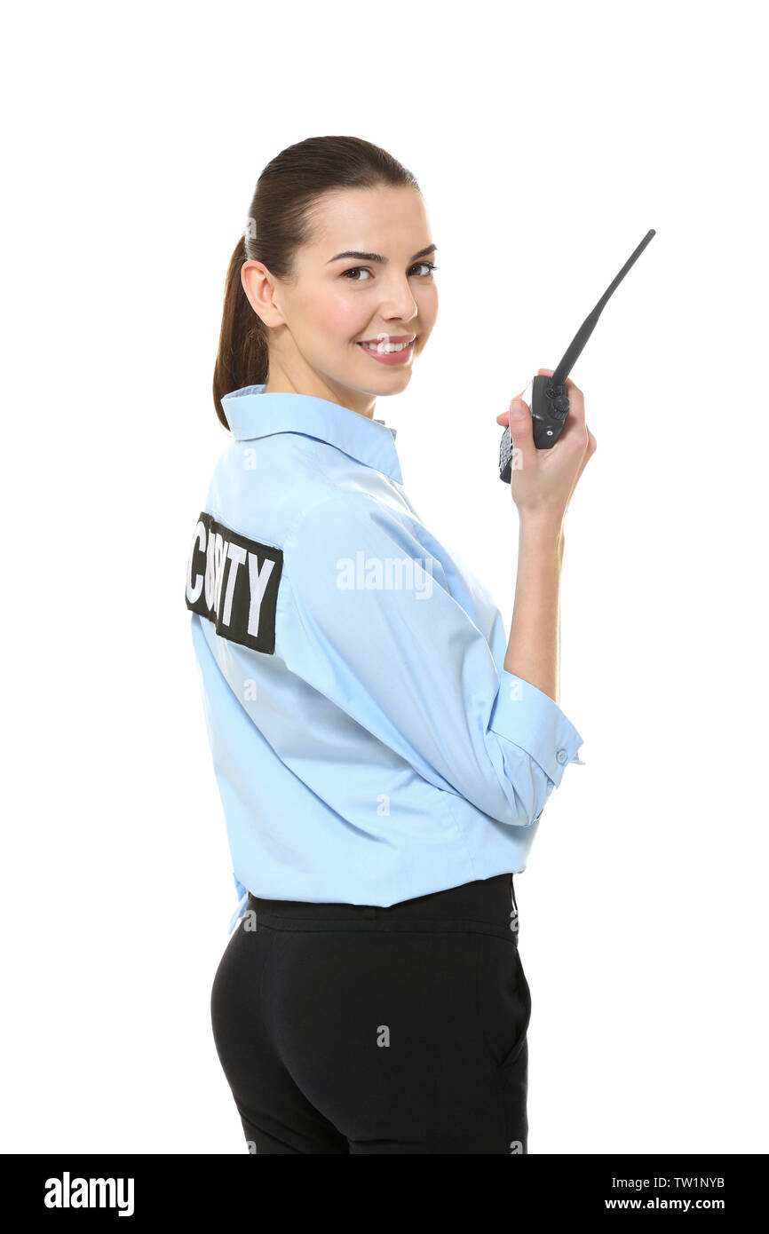 Beautiful security guard on white background Stock Photo - Alamy