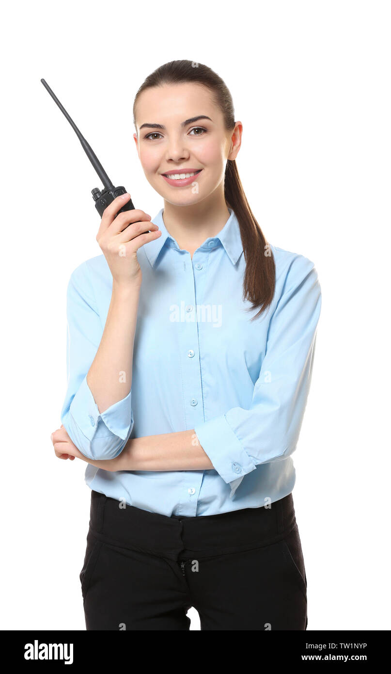 Beautiful security guard on white background Stock Photo - Alamy