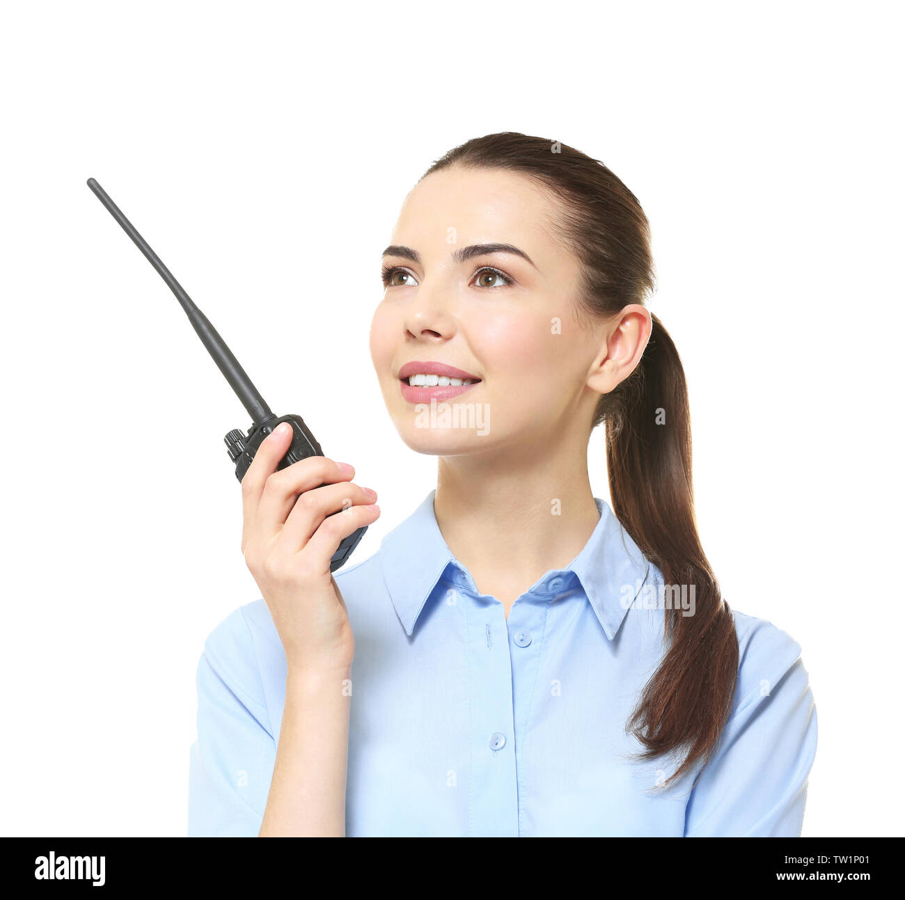 Beautiful security guard on white background Stock Photo - Alamy