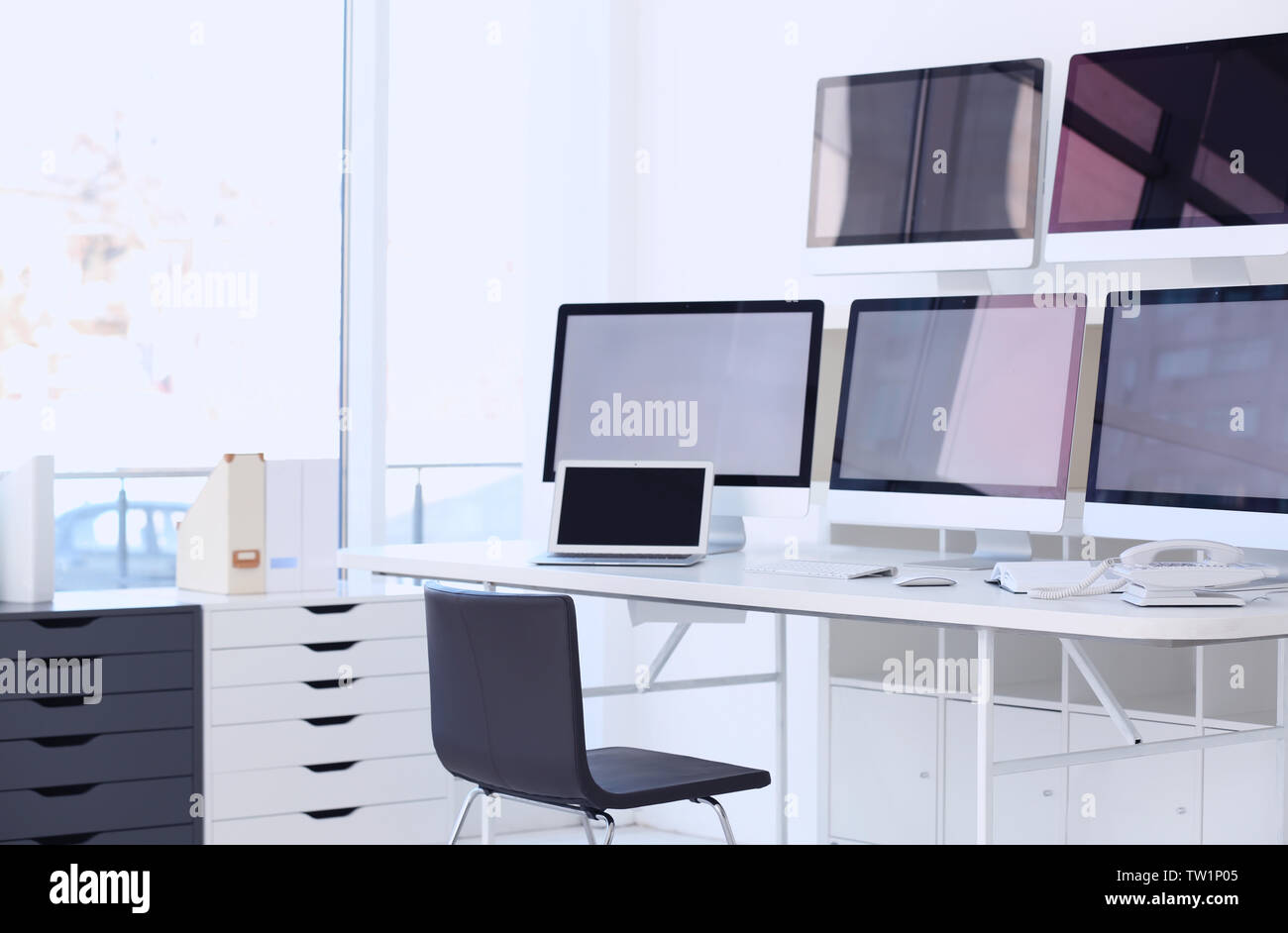 Interior of modern surveillance room Stock Photo - Alamy