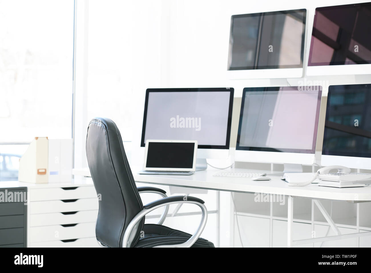 Interior of modern surveillance room Stock Photo - Alamy