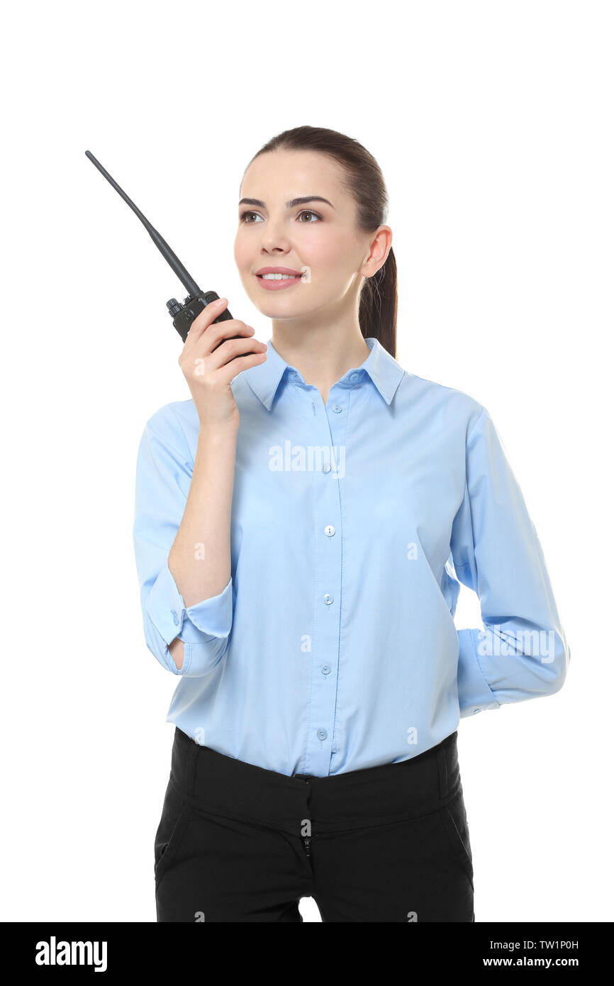 Beautiful security guard on white background Stock Photo - Alamy