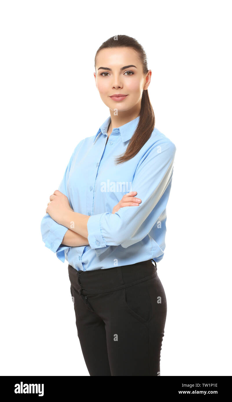 Beautiful security guard on white background Stock Photo - Alamy