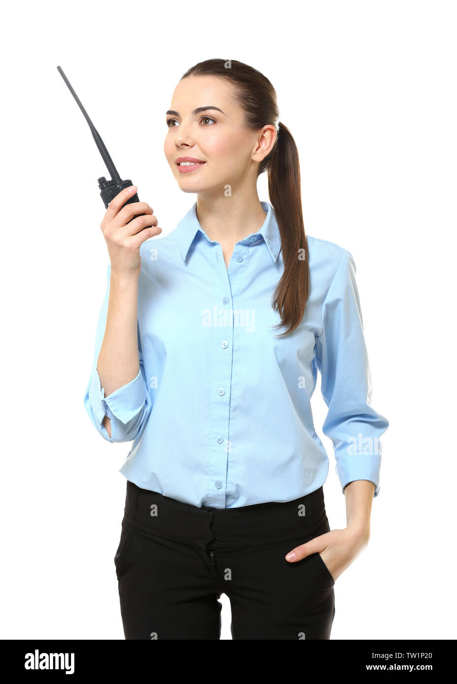 Beautiful security guard on white background Stock Photo - Alamy