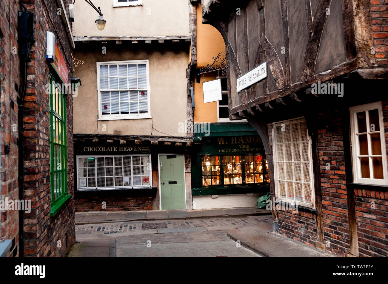 Little Shambles in Medieval York, England overhanging, timber-framed ...