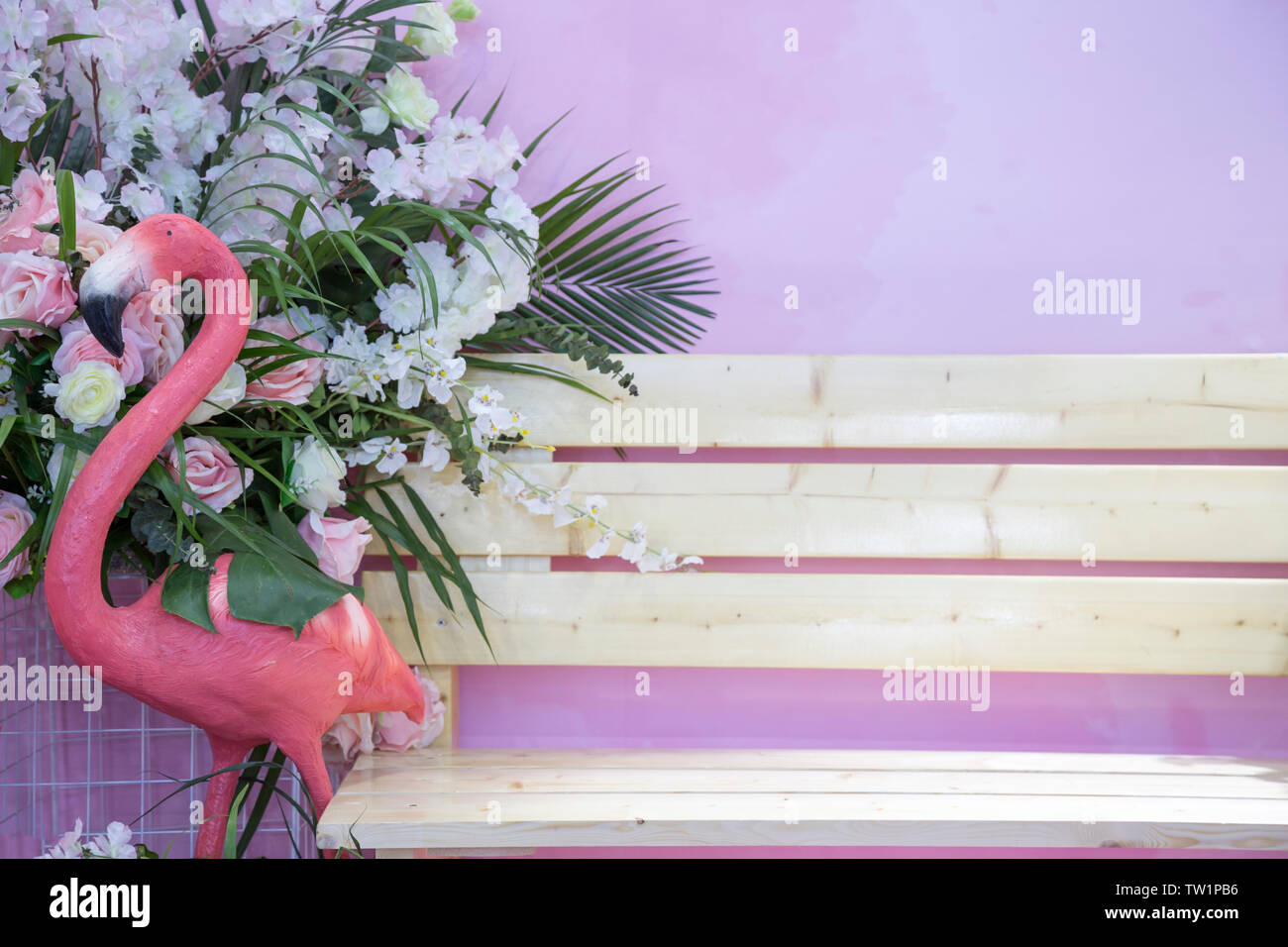 Flamingo floral bench Stock Photo - Alamy