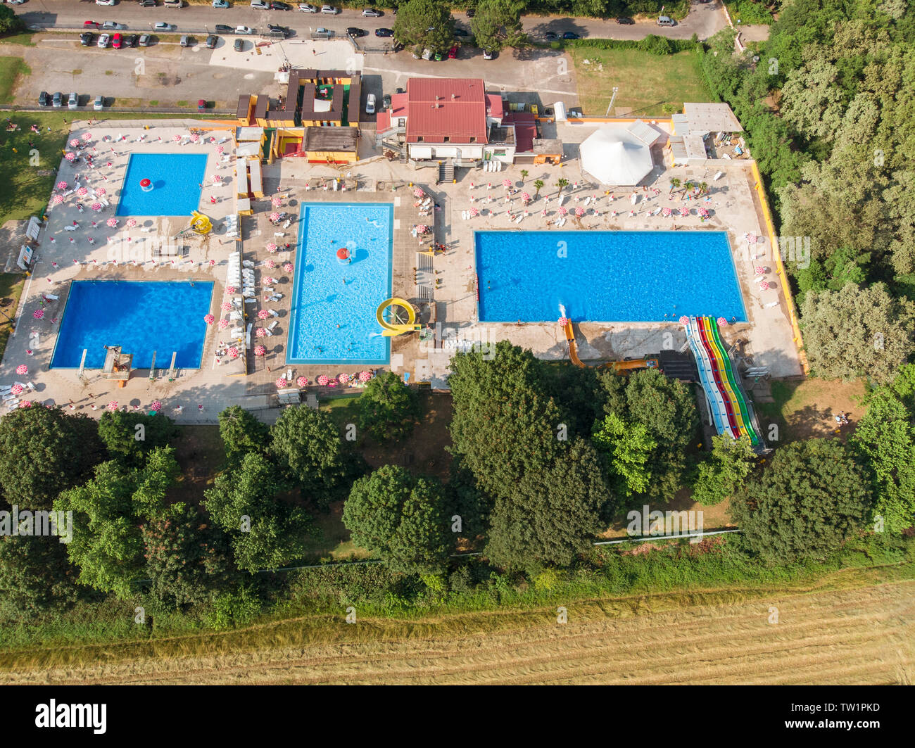 Aerial view of swimming pools. Summer and holiday periods, crystal ...