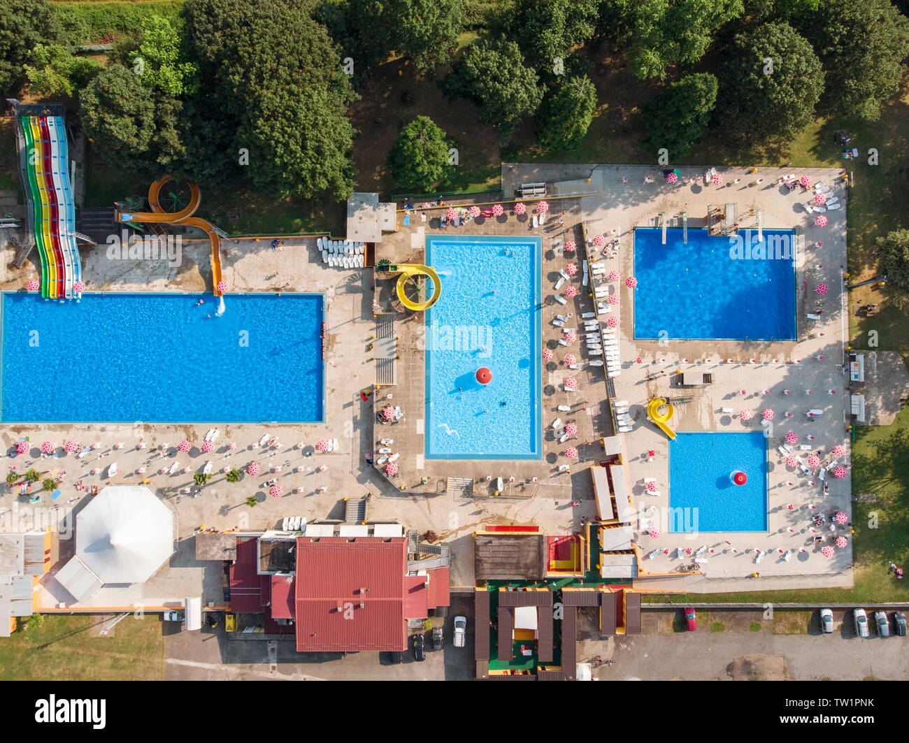 Aerial view of swimming pools. Summer and holiday periods, crystal ...