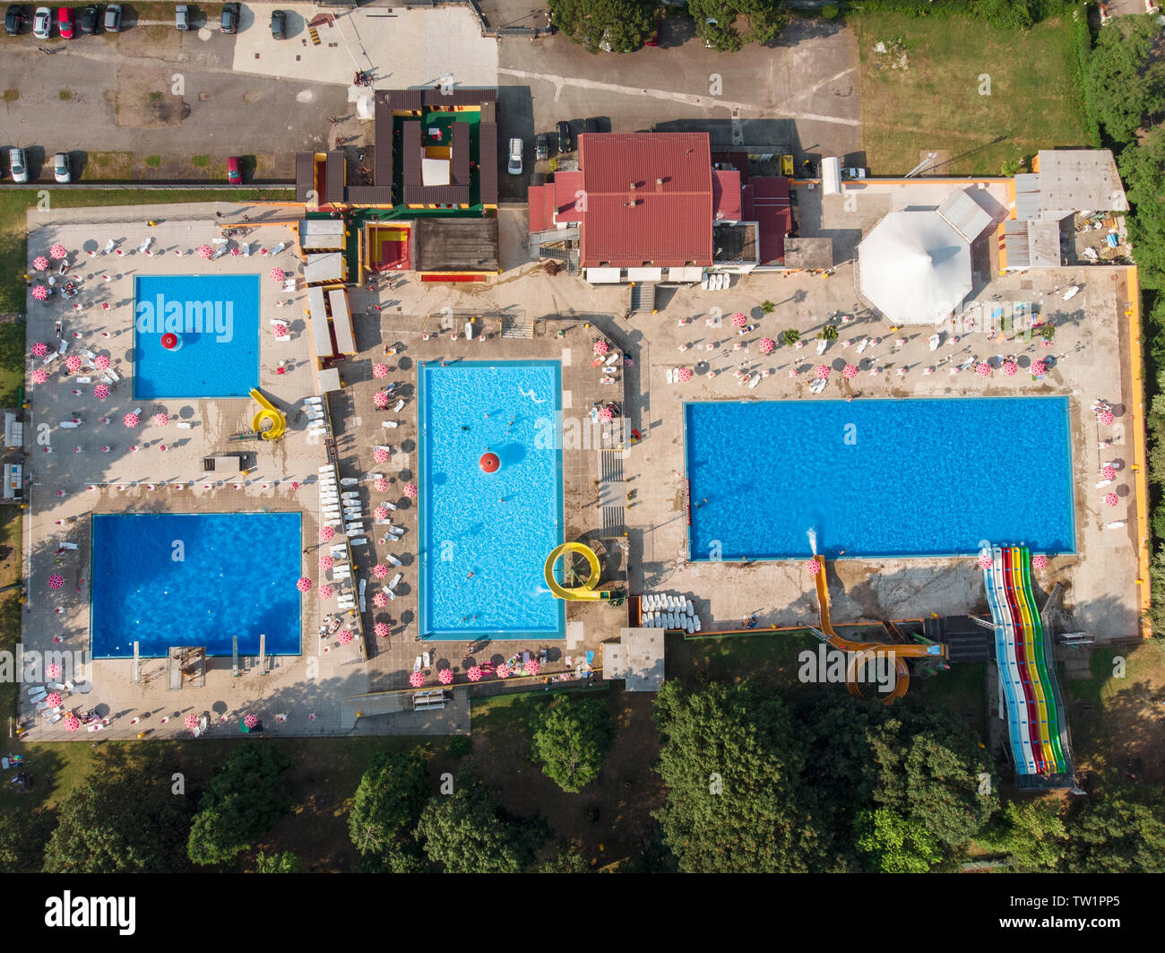 Aerial view of swimming pools. Summer and holiday periods, crystal ...