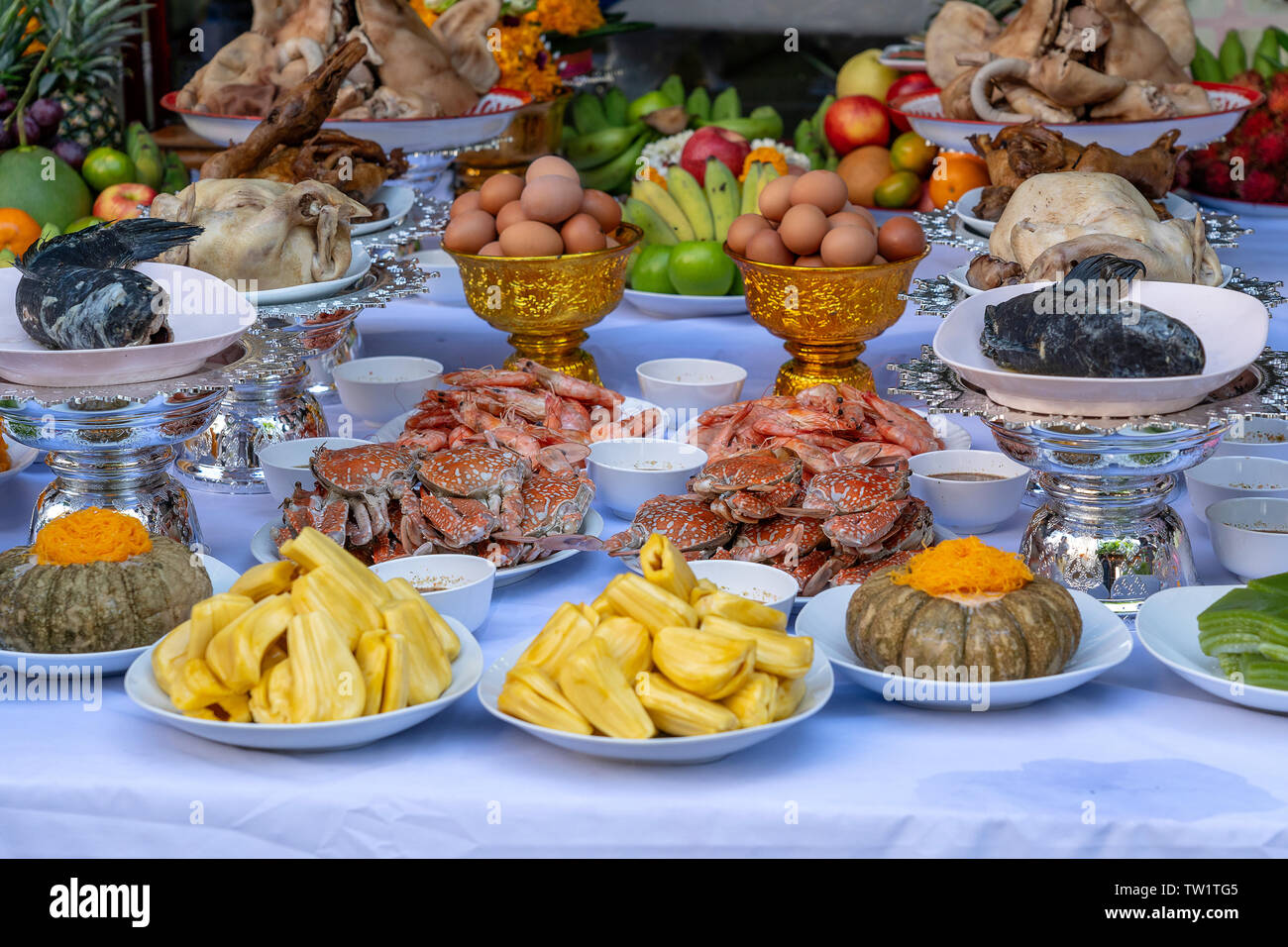 Sacrificial offering food for pray to god and memorial to ancestor ...