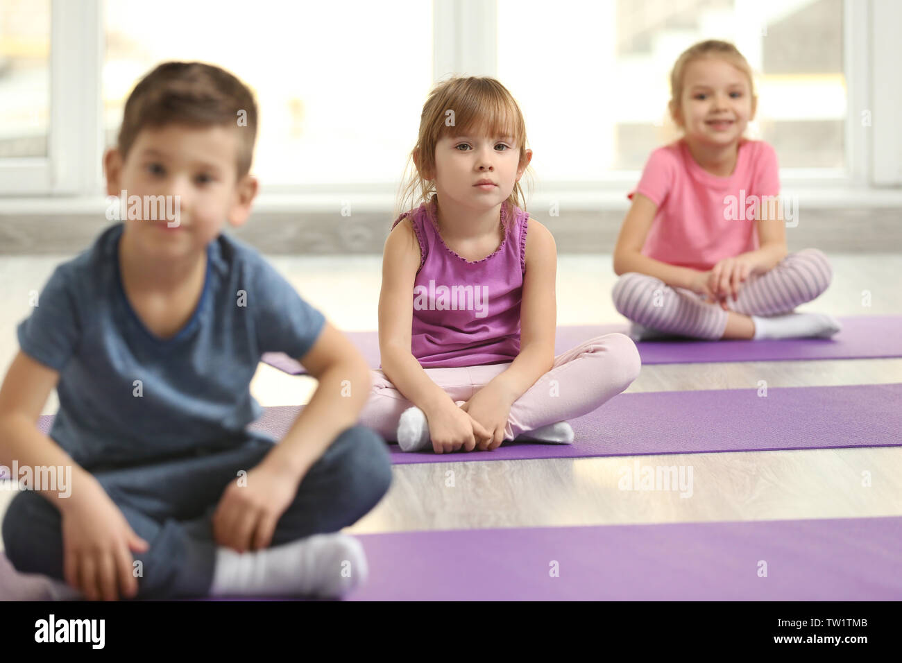Group of children doing gymnastic exercises Stock Photo - Alamy