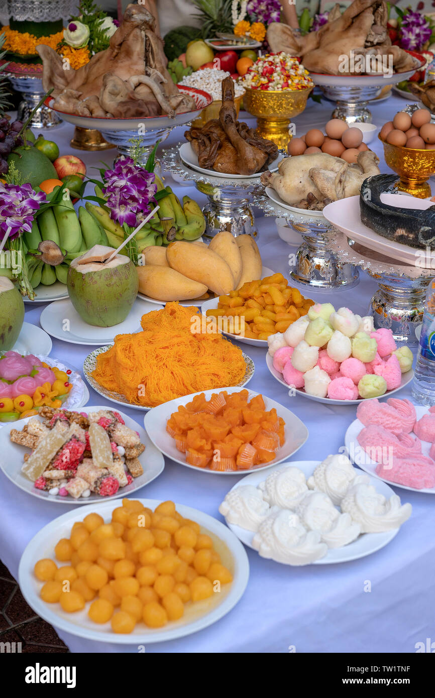 Sacrificial offering food for pray to god and memorial to ancestor ...