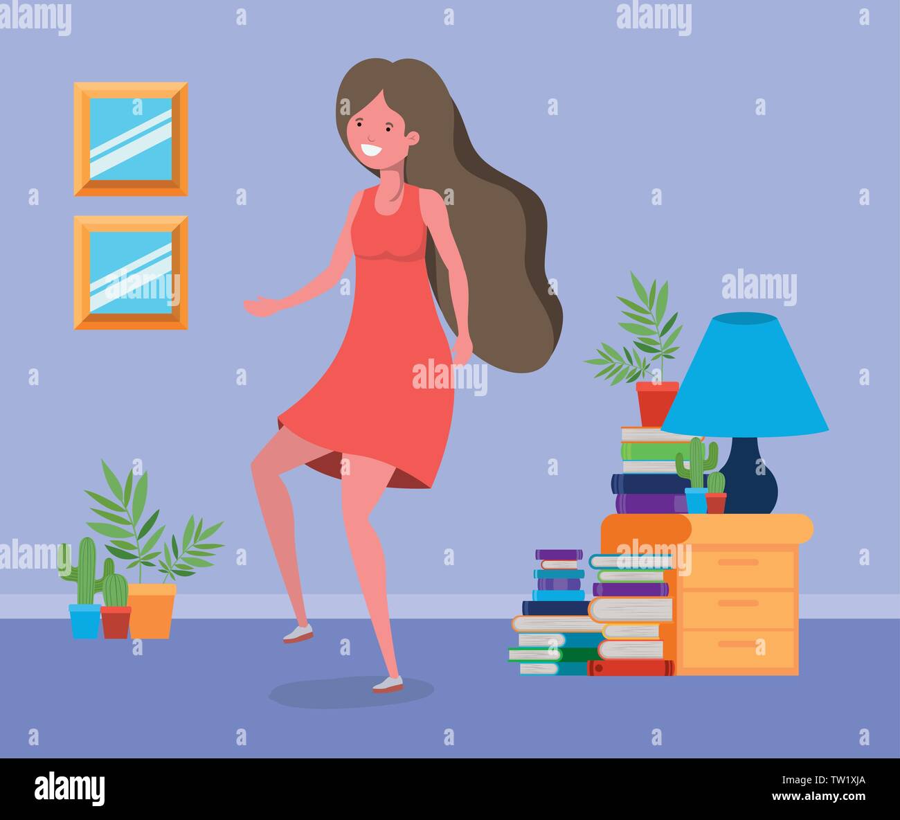 Happy woman in study room design Stock Vector Image & Art - Alamy