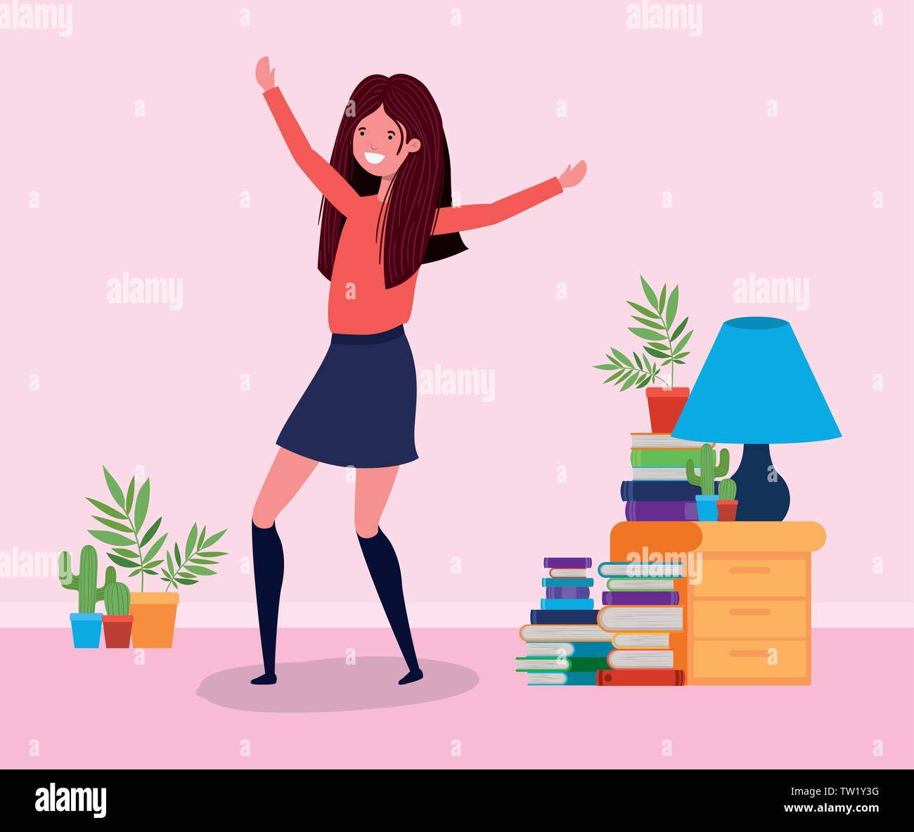 Happy woman in study room design Stock Vector Image & Art - Alamy