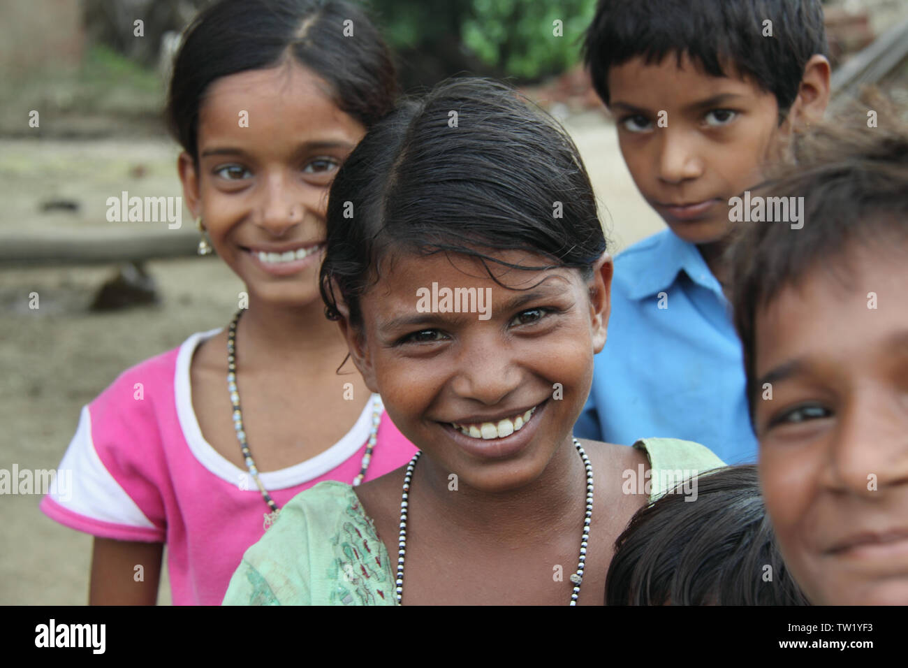 Group of children smiling, India Stock Photo - Alamy