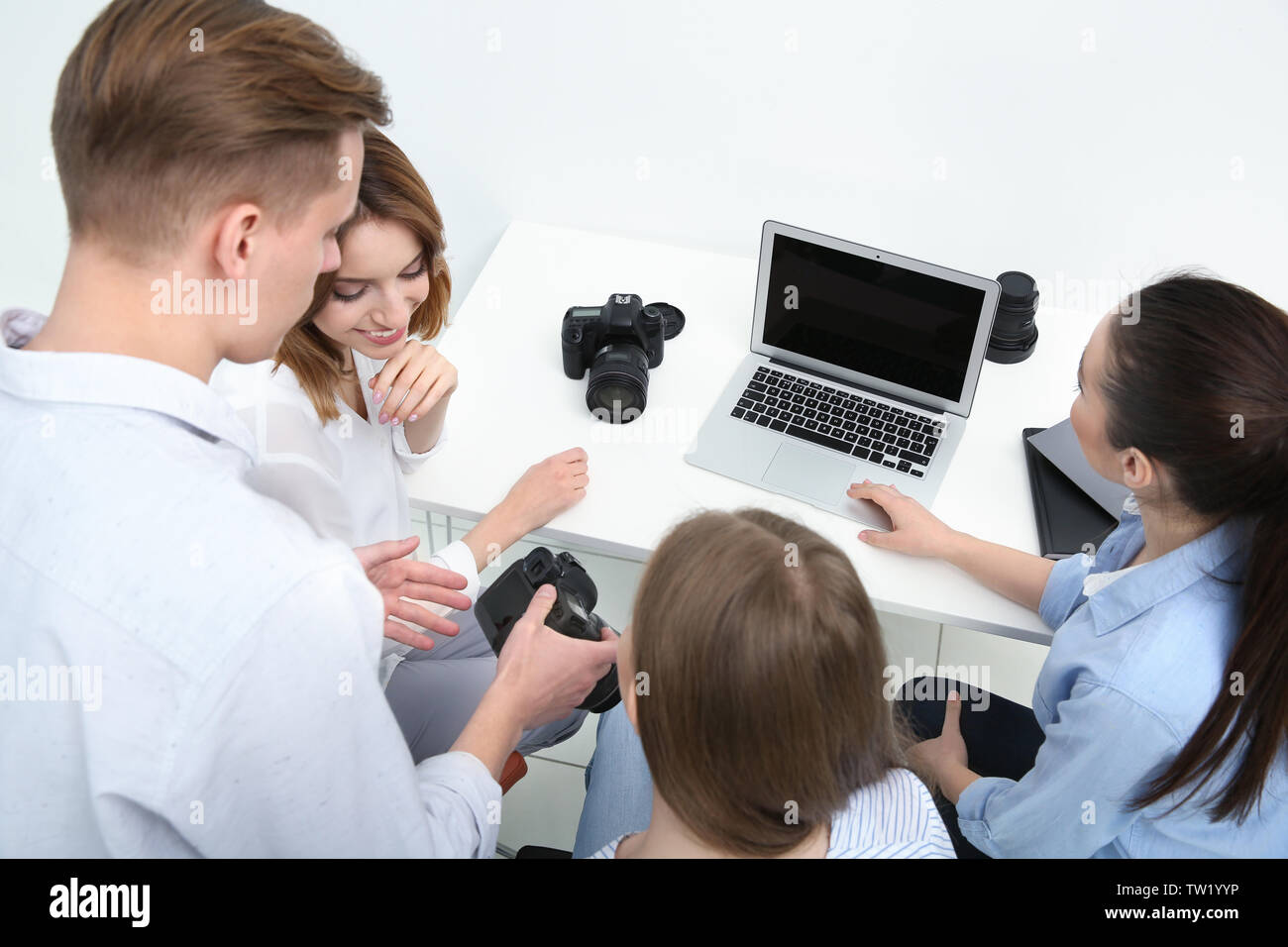 Group of students with instructor during photography classes Stock ...