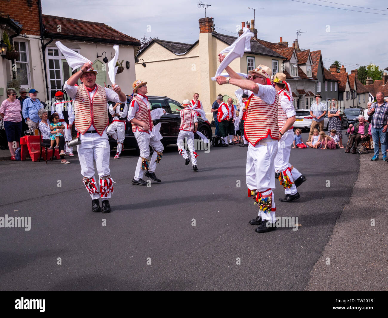 Morris dancers dancing in front of the Vine Inn Great Bardfield ...