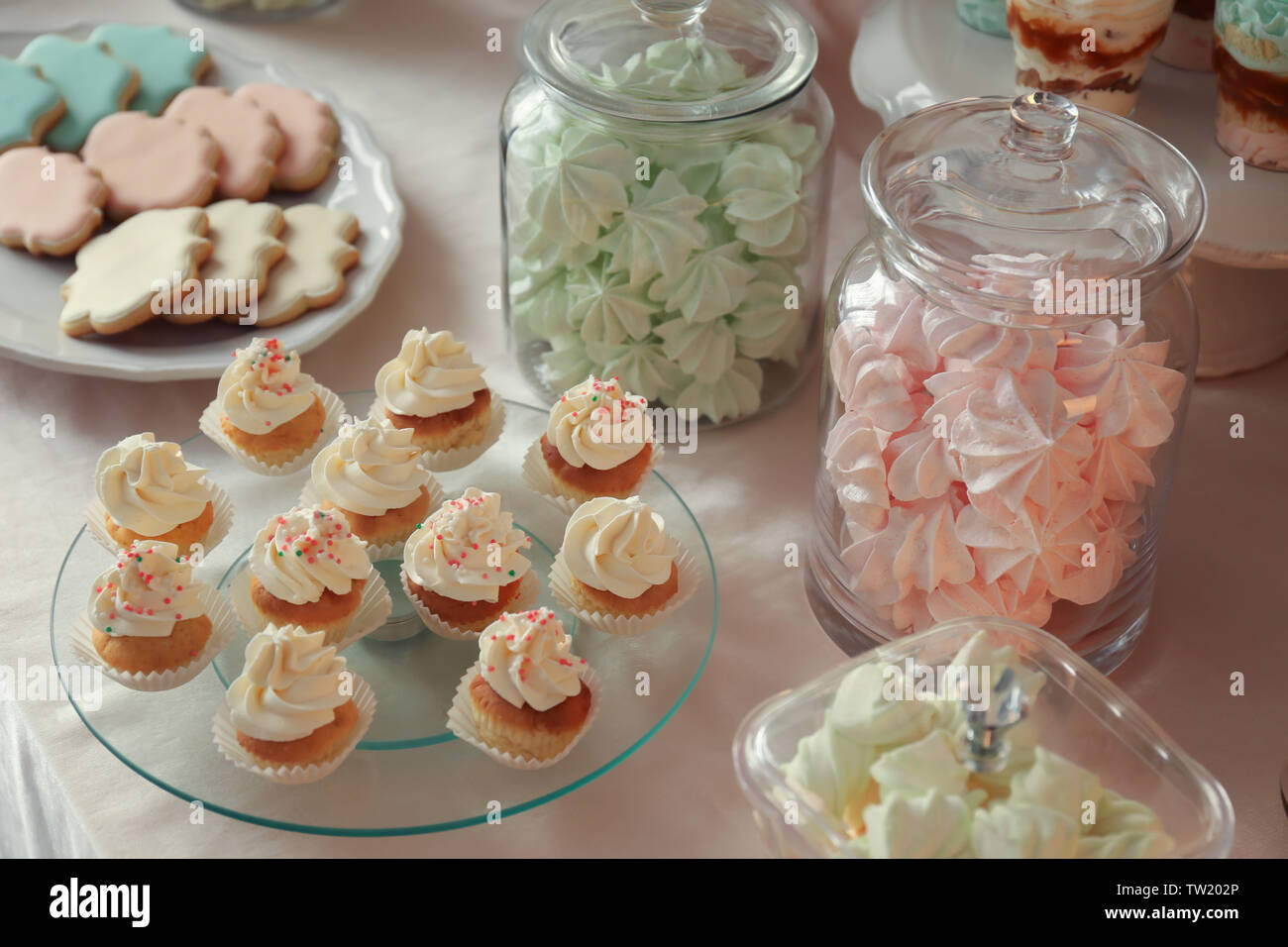 Candy bar. Table with different sweets for party Stock Photo - Alamy