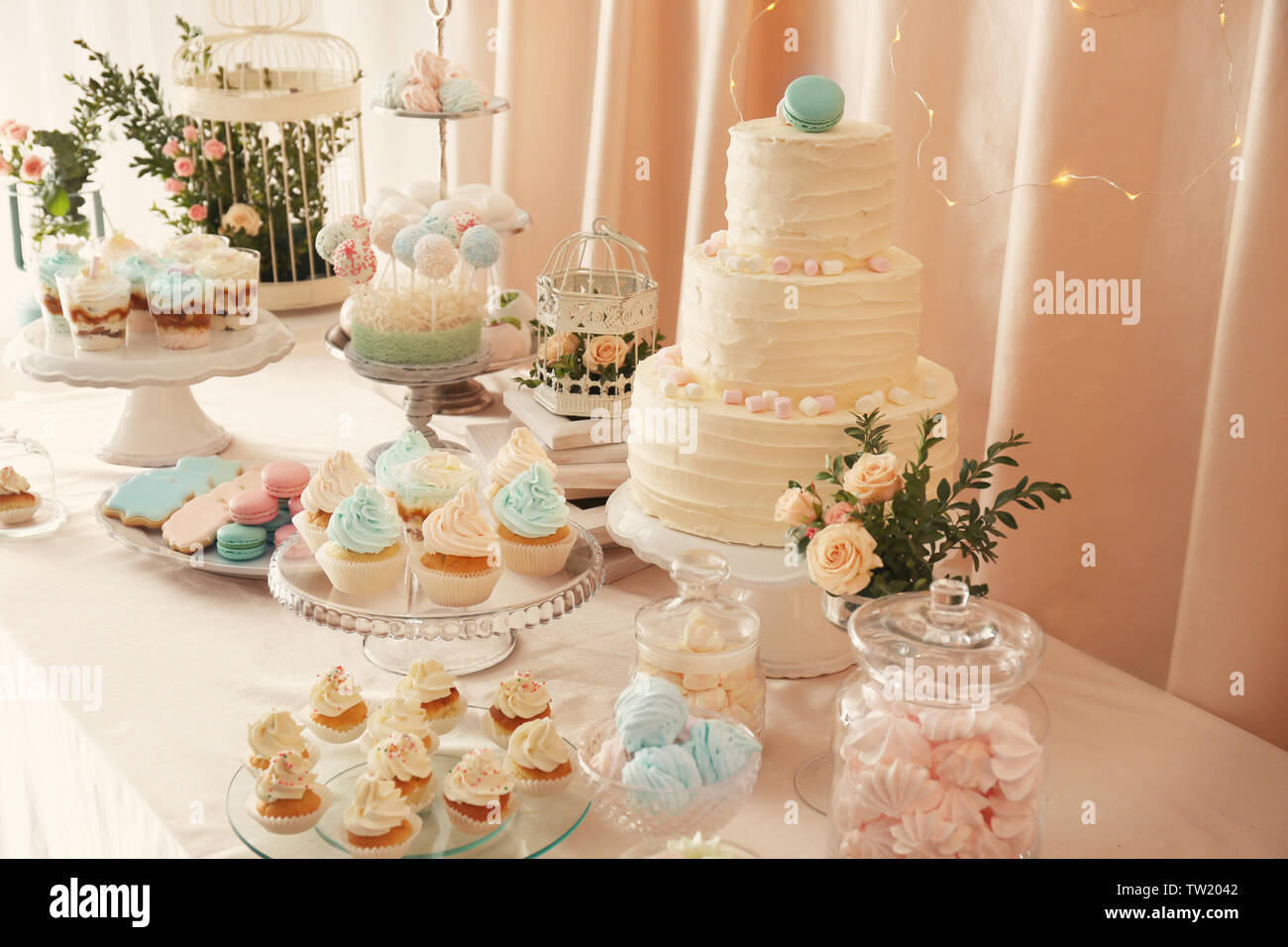 Candy bar. Table with different sweets for party Stock Photo - Alamy