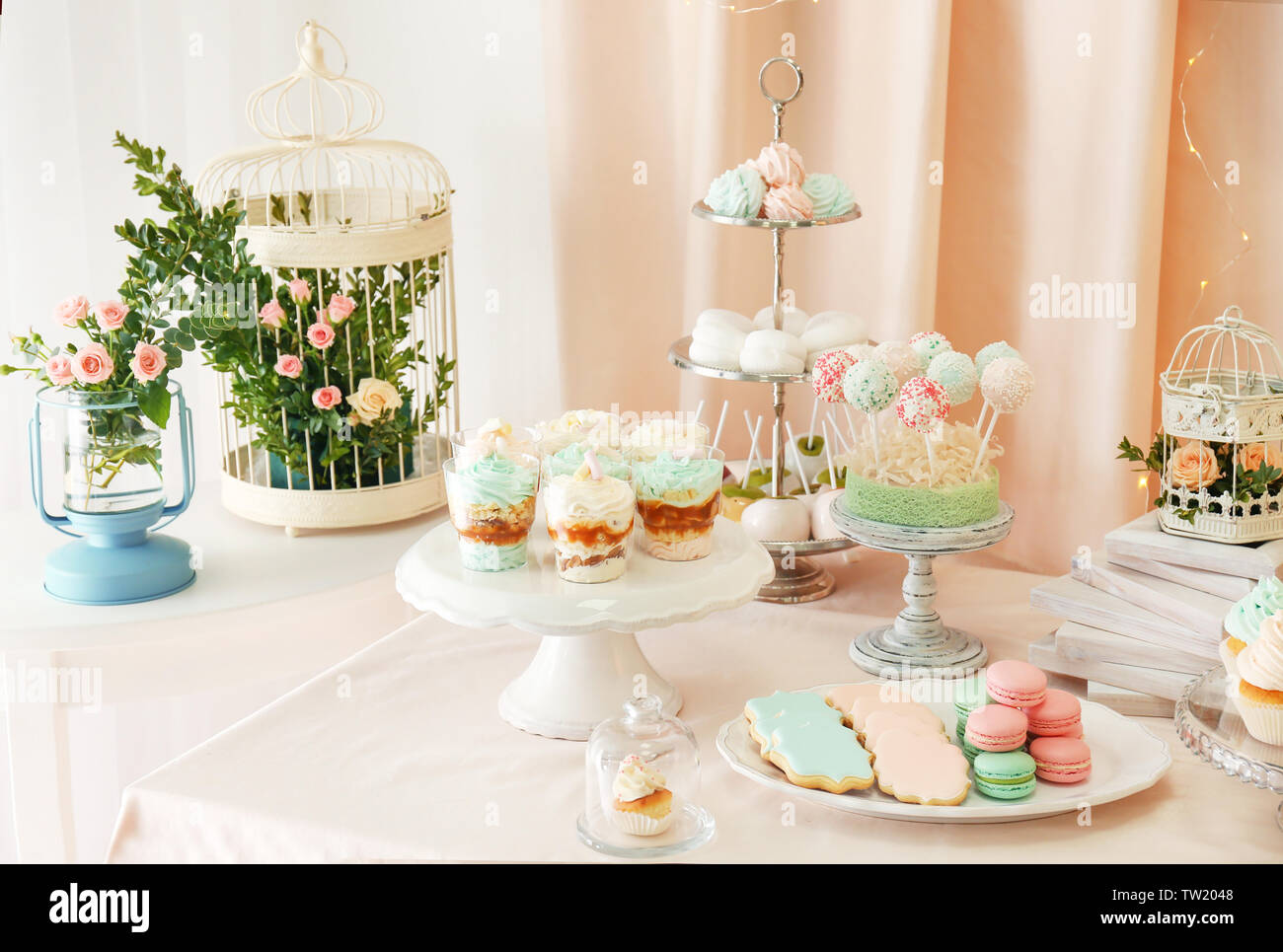 Candy bar. Table with different sweets for party Stock Photo - Alamy