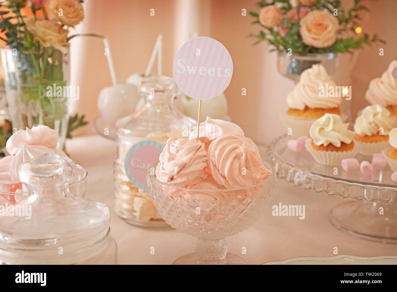Candy bar. Table with different sweets for party Stock Photo - Alamy