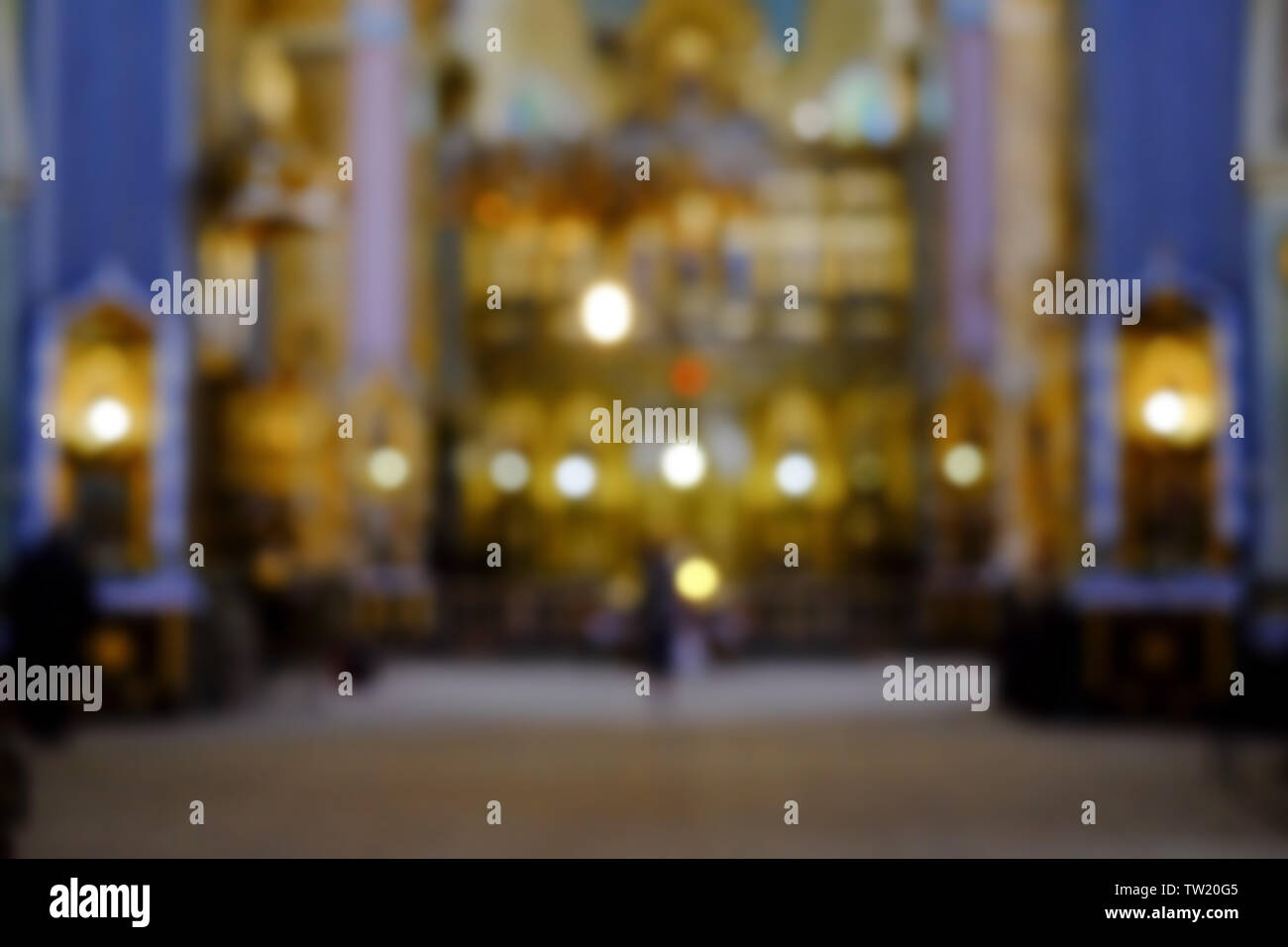 Blurred view of beautiful church interior Stock Photo - Alamy