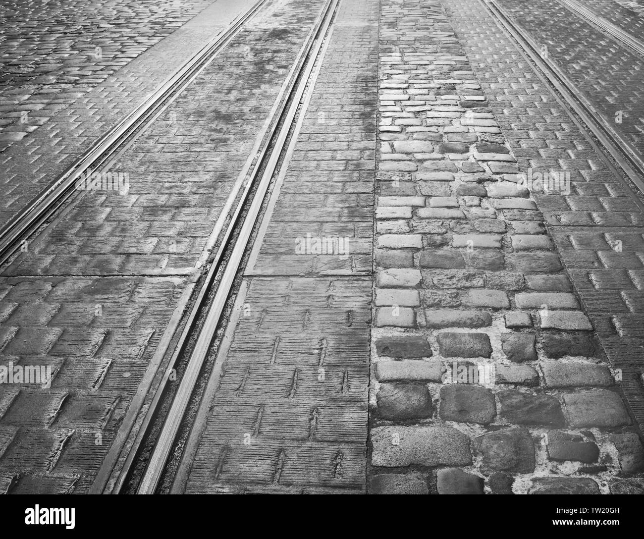 Closeup view of tram rails Stock Photo - Alamy