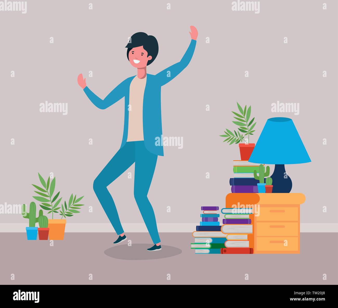 Happy man in study room design Stock Vector Image & Art - Alamy