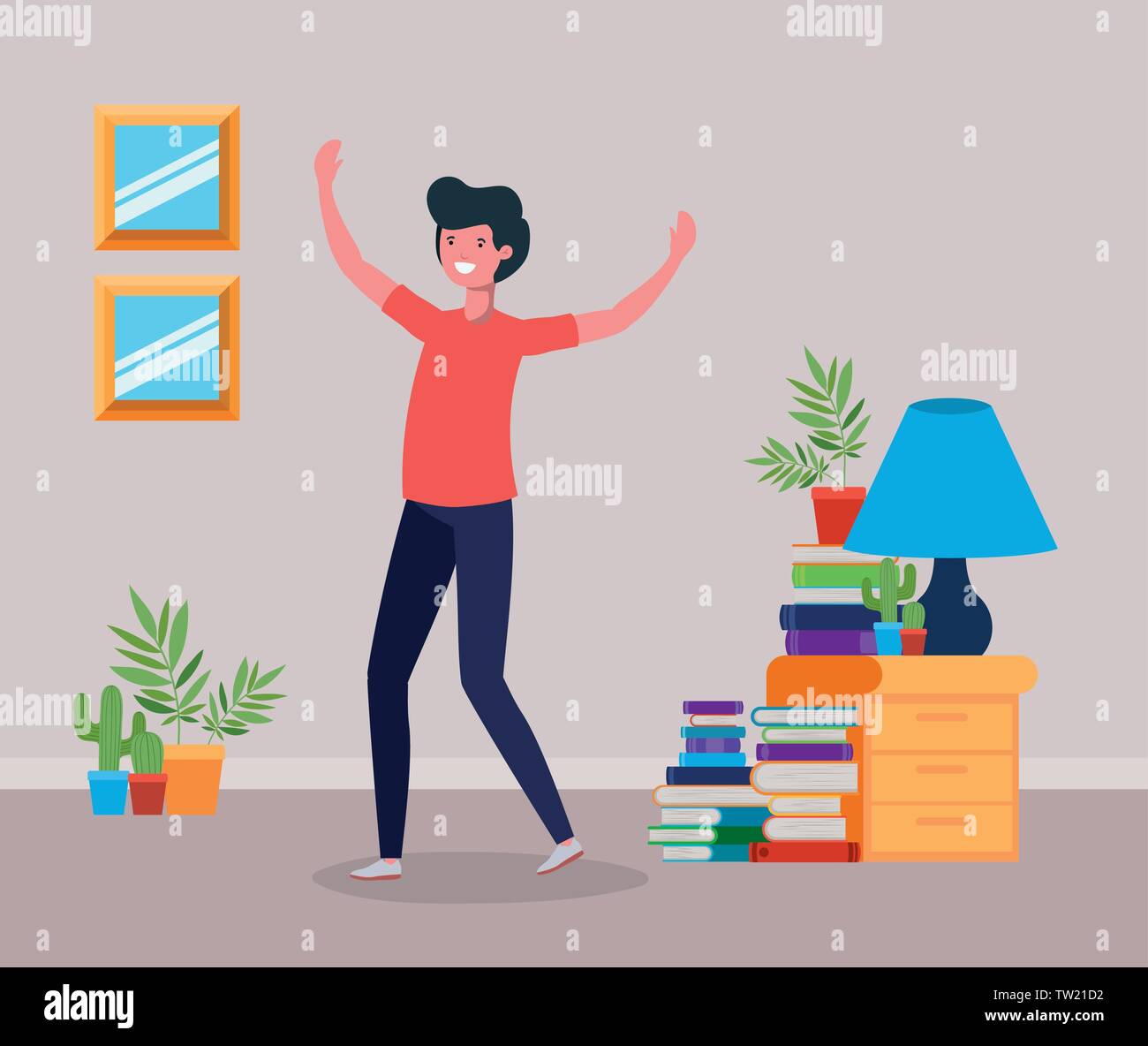 Happy man in study room design Stock Vector Image & Art - Alamy